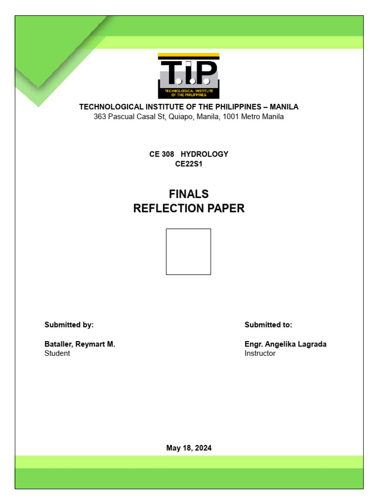Finals Reflection Paper - Bataller | PDF | Engineering | Irrigation