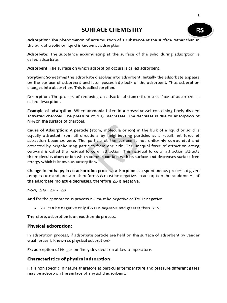 Unit 5 Surface Chemistry | PDF | Adsorption | Catalysis