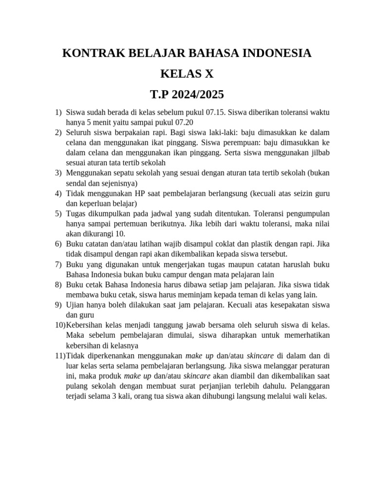 Contoh Kontrak Belajar | PDF