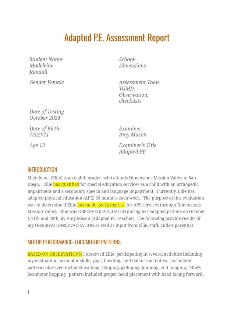 Adapted PE Report for Educators | PDF | Physical Education