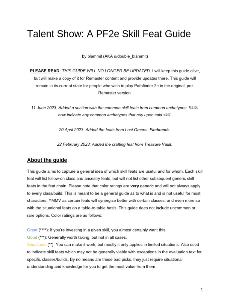 Talent Show_ A PF2e Skill Feat Guide | PDF