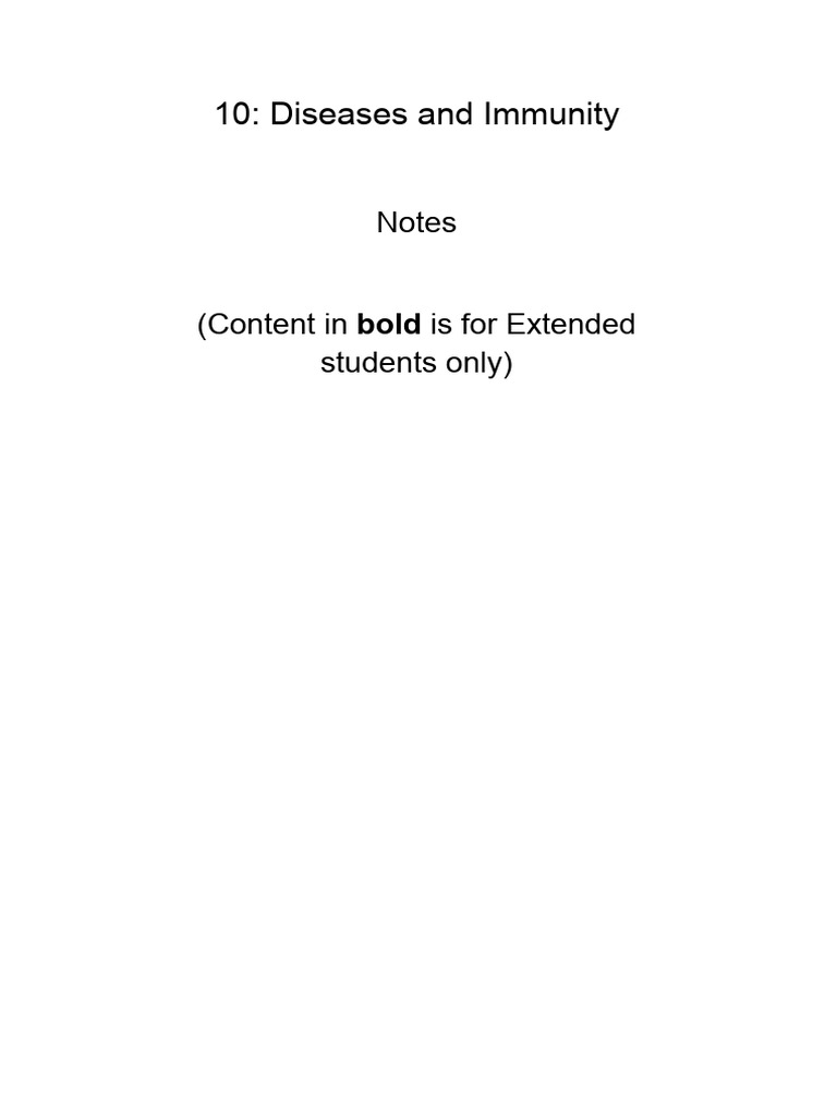 10 Diseases and Immunity Key Points and Summary | PDF