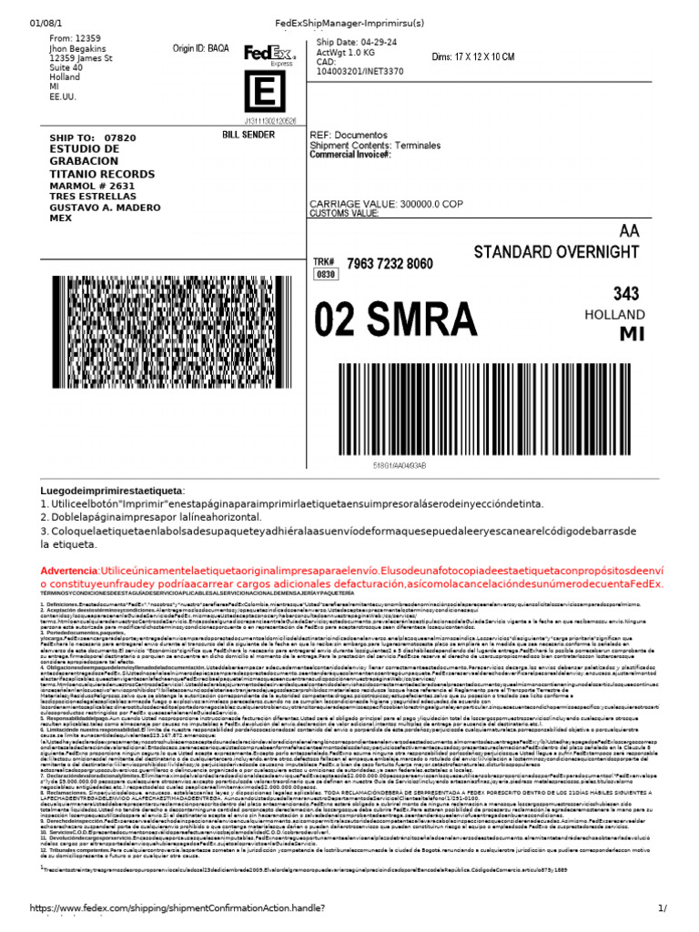 PLANTILLA FEDEX | PDF