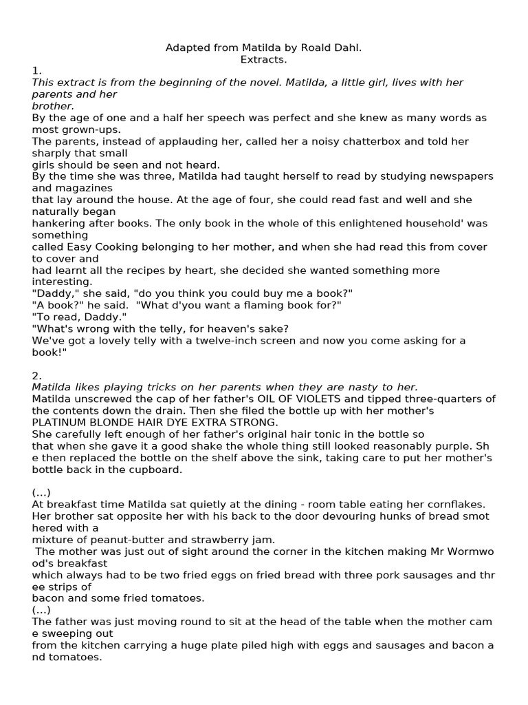 Adapted From Matilda by Roald Dahl | PDF