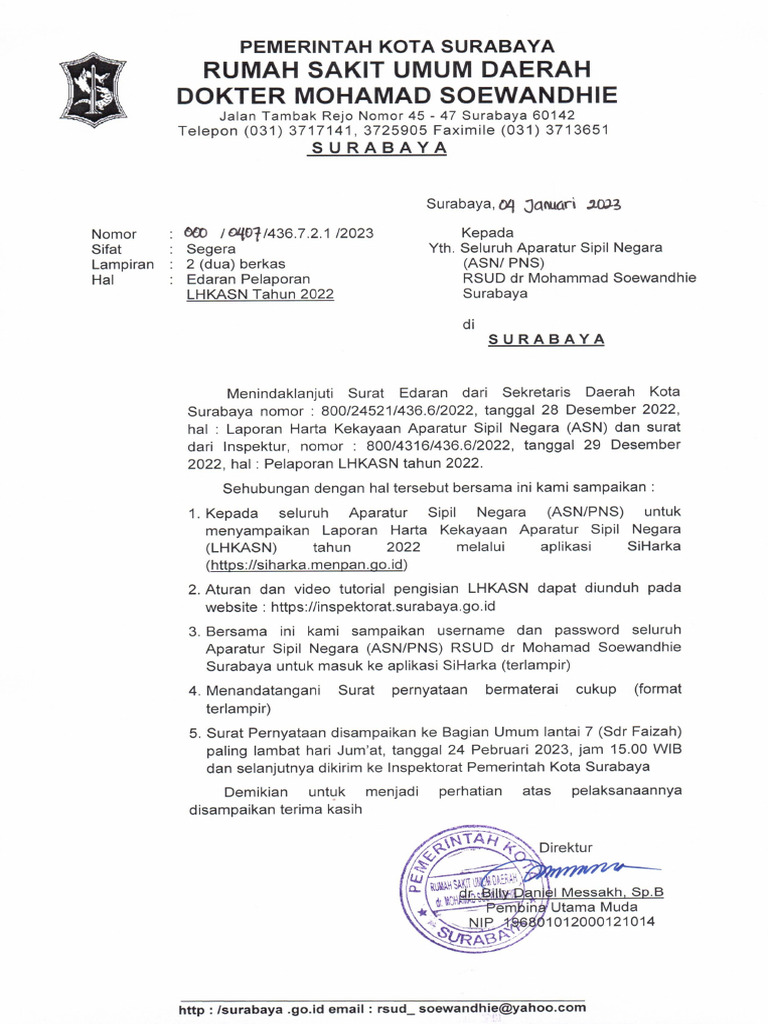 000 0407 Edaran Pelaporan LHKASN Tahun 2022 | PDF