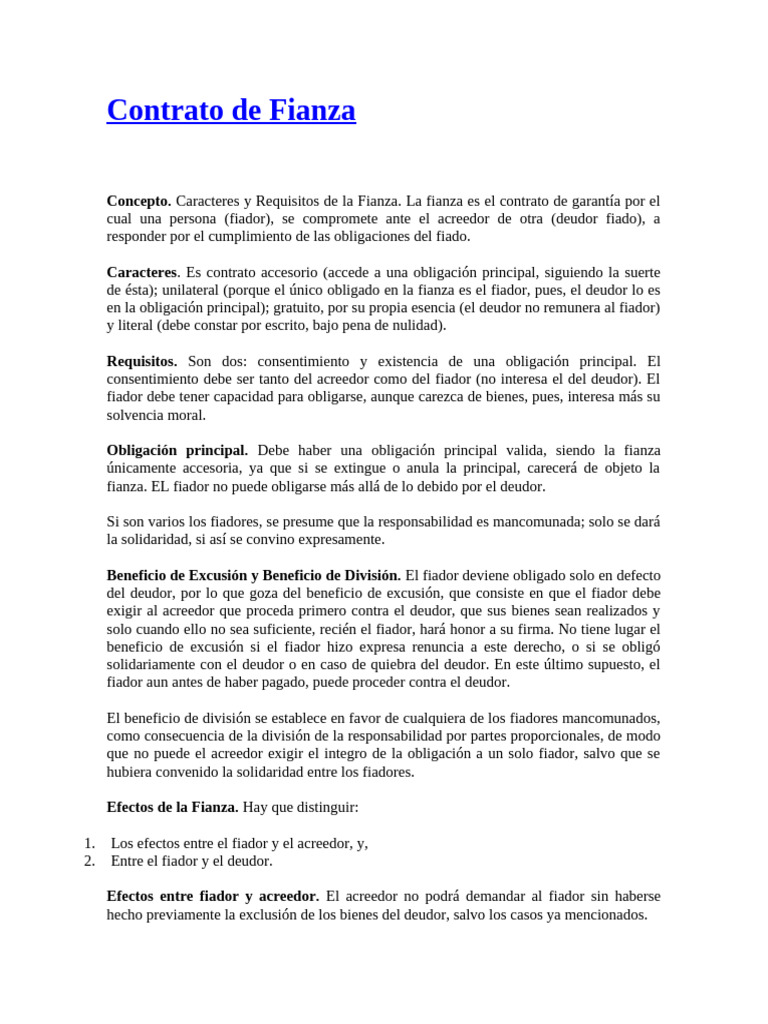 Contrato de Fianza | PDF | Pagos | Garantía