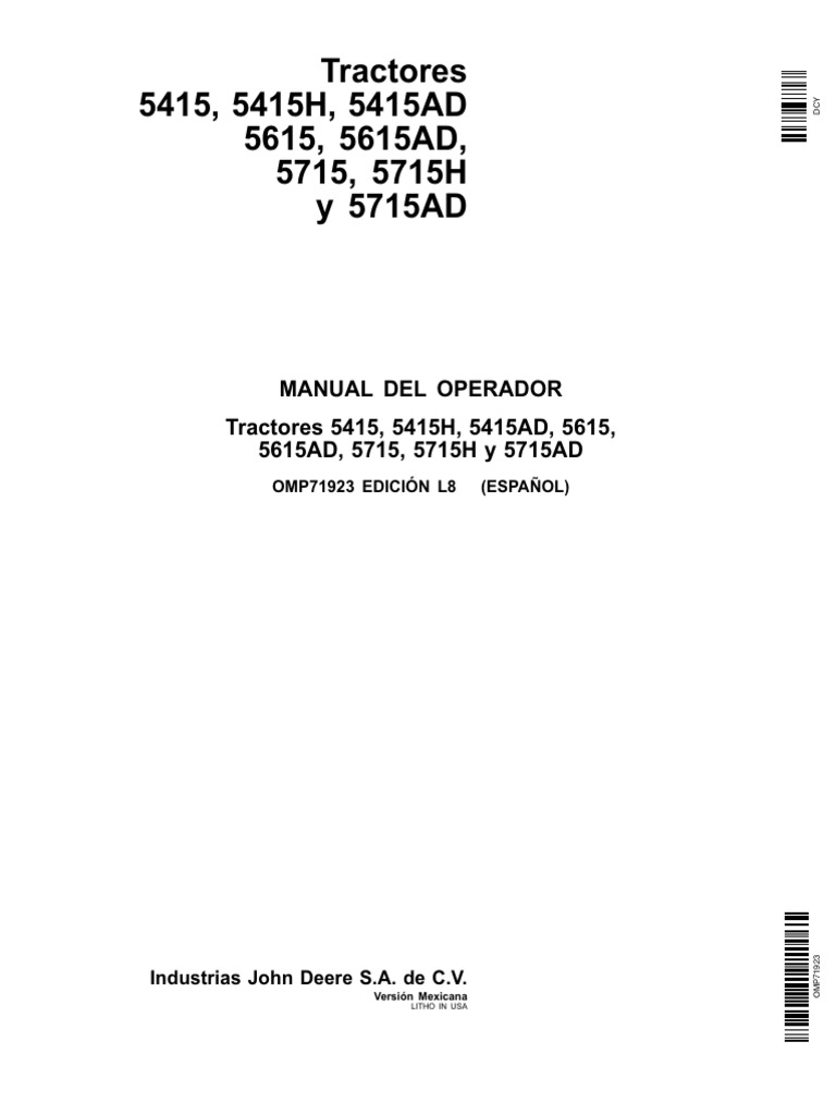 Manual de Operación Tractor John Deere 5715 | PDF | Tractor | Eje