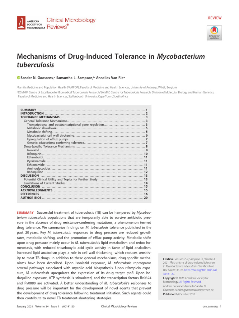 CMR 00141-20 | PDF | Mycobacterium Tuberculosis | Metabolism