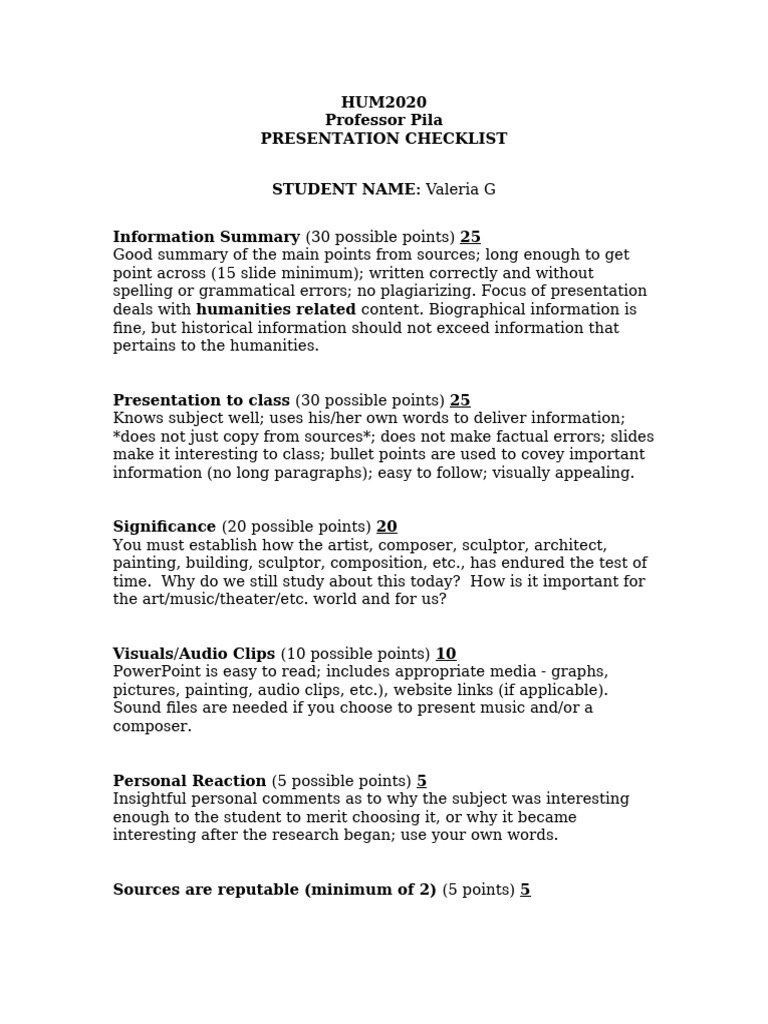 GRADING RUBRIC - Student Presentation | PDF