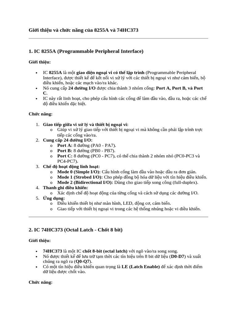 Giới thiệu và chức năng của 74HC373 và 8255A | PDF