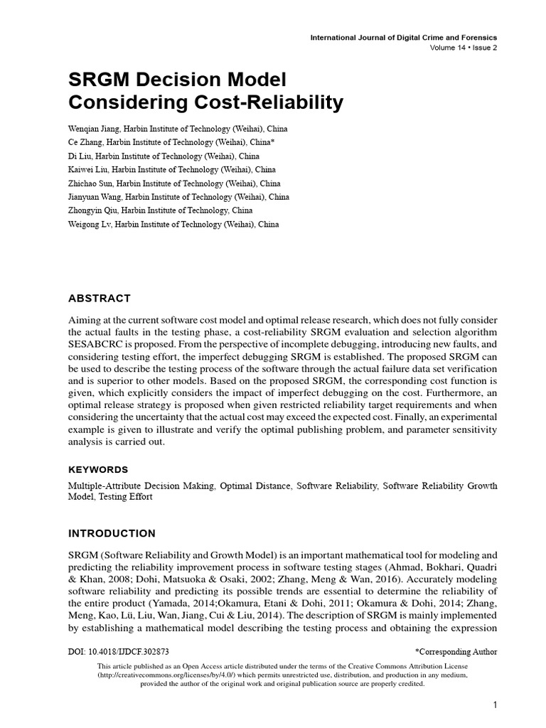 SRGM Decision Model Considering Cost Reliability | PDF | Reliability Engineering