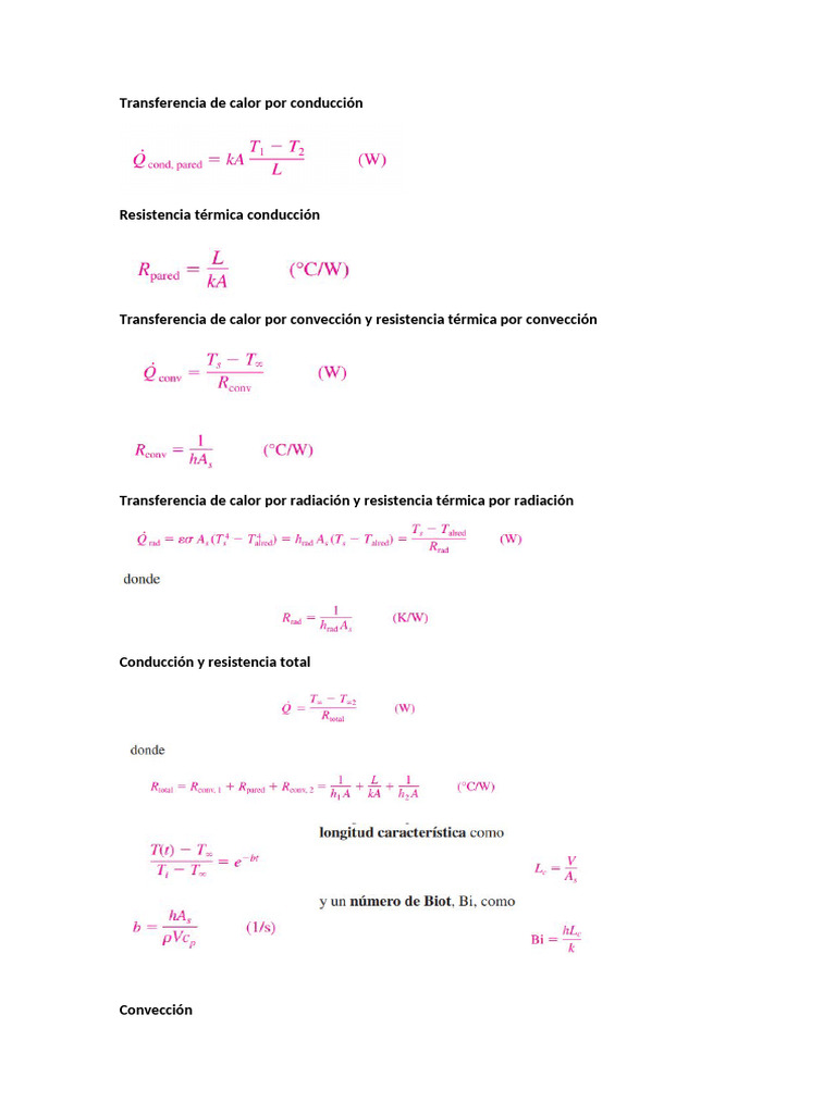Formulario Transferencia de Calor | PDF