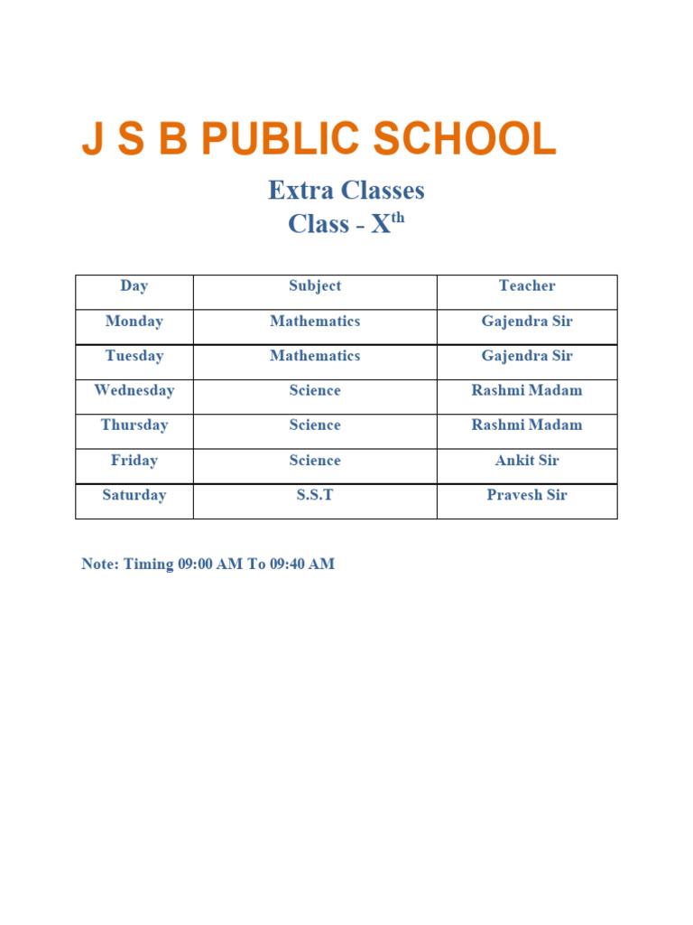 Extra Classes Schedule for Xth & XIIth | PDF