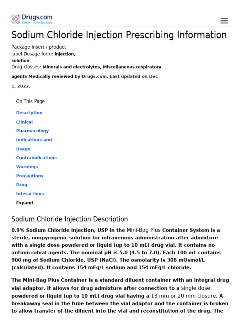 Sodium Chloride Injection - Package Insert - Prescribing Information ...