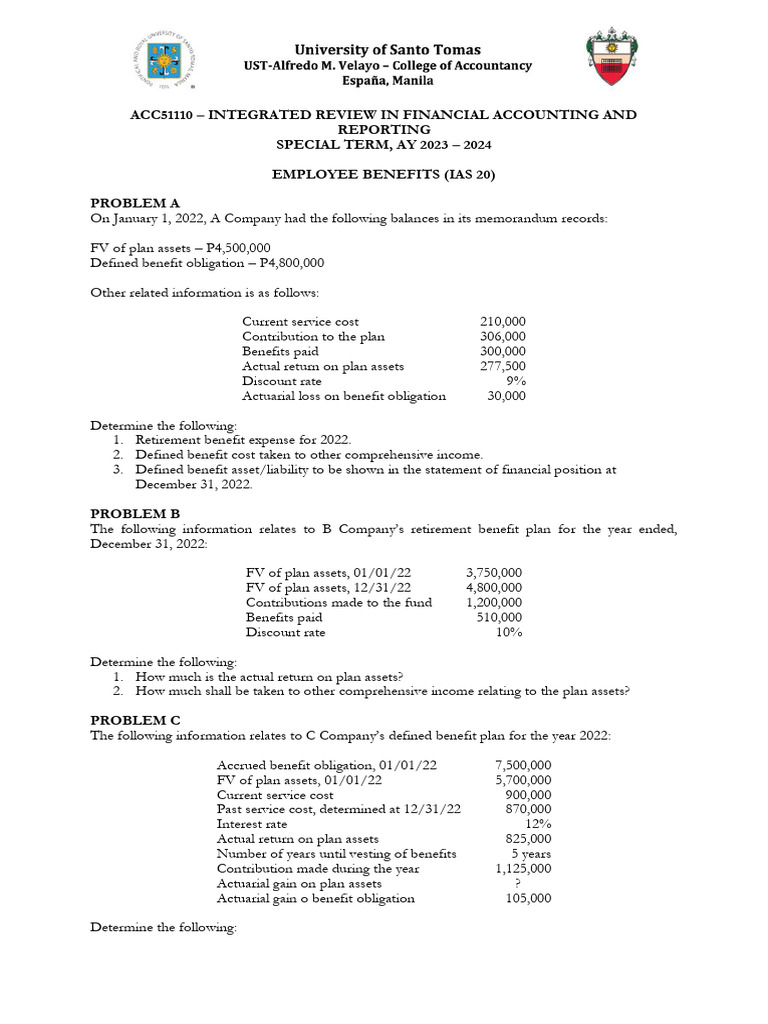 Employee Benefits Accounting Problems 2022 | PDF | Defined Benefit ...
