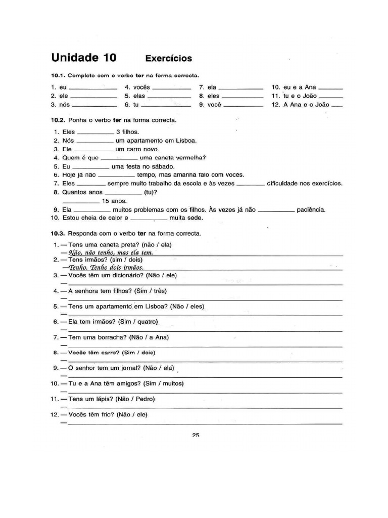 Verbo Ter Exercicios | PDF
