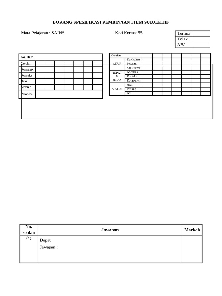 Spesifikasi Pembinaan Soal Sains | PDF