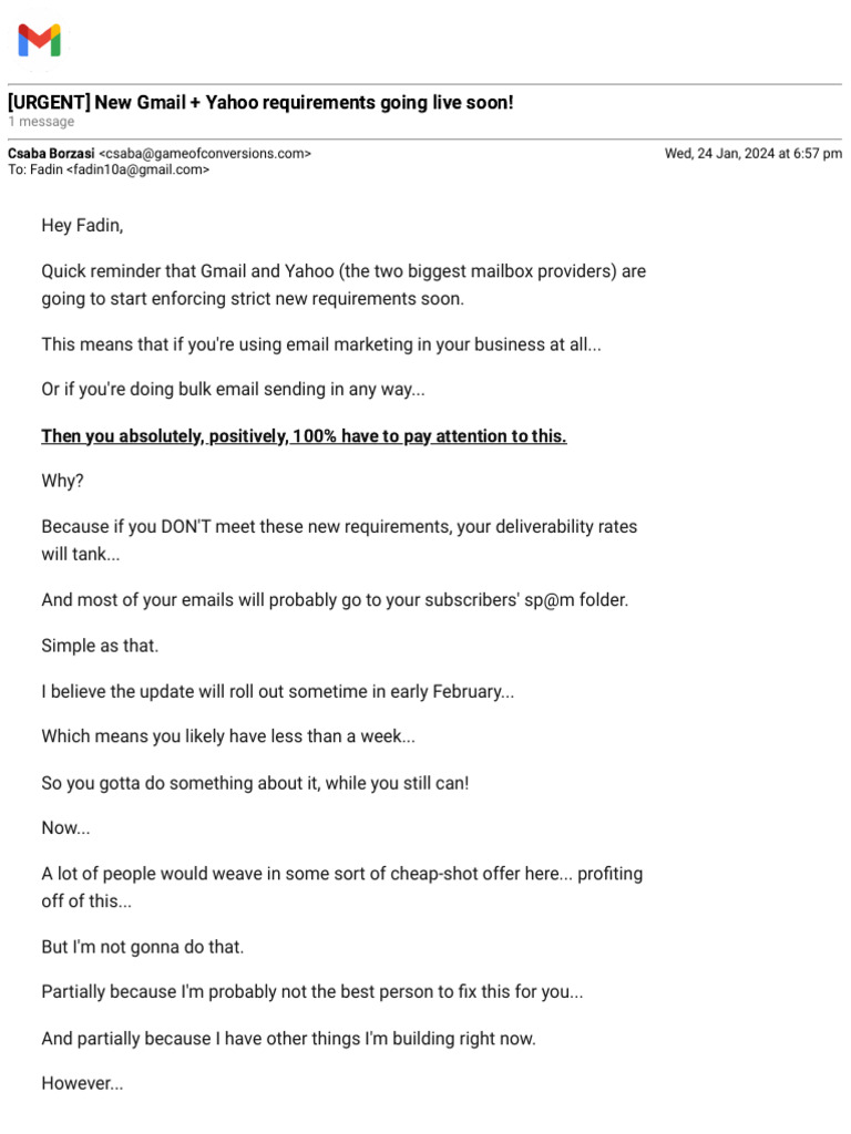 Gmail - (URGENT) New Gmail + Yahoo Requirements Going Live Soon! | PDF ...