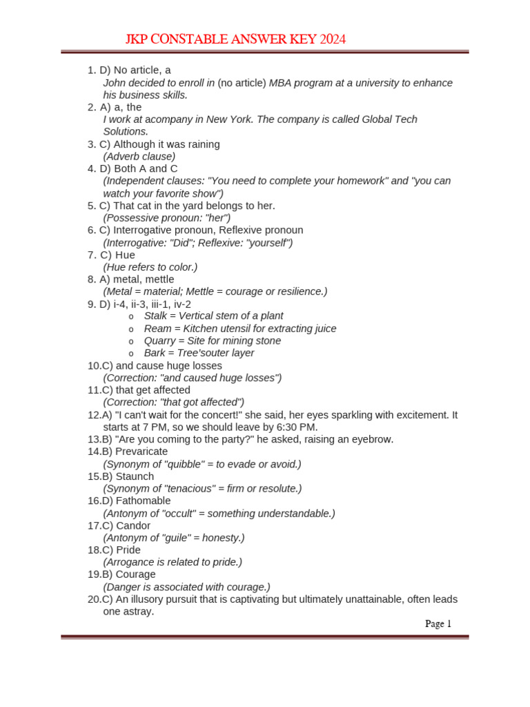 Jkp Constable Ans Key (1) (1) | PDF