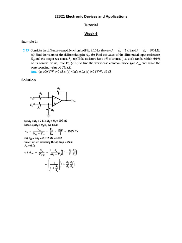 EE321 Week 6 Tutorial Solutions | PDF