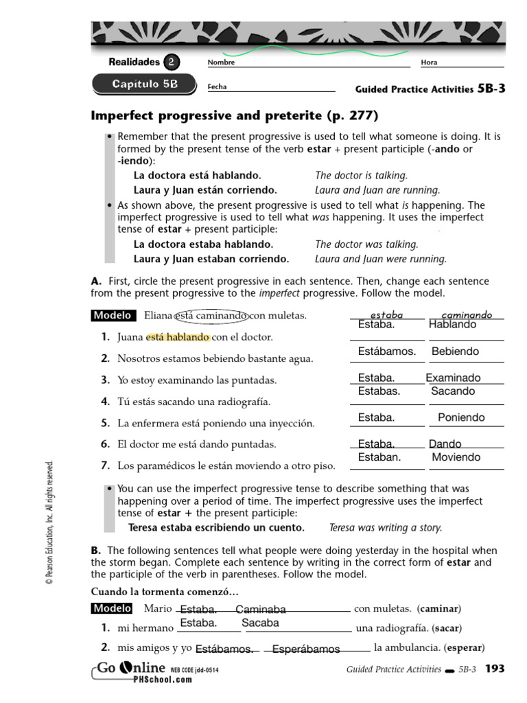 CH 5B Guided WB - Gram. Acts. A-C Pp. 193-194 - Gramática - Imperfect Progressive and Preterite ...