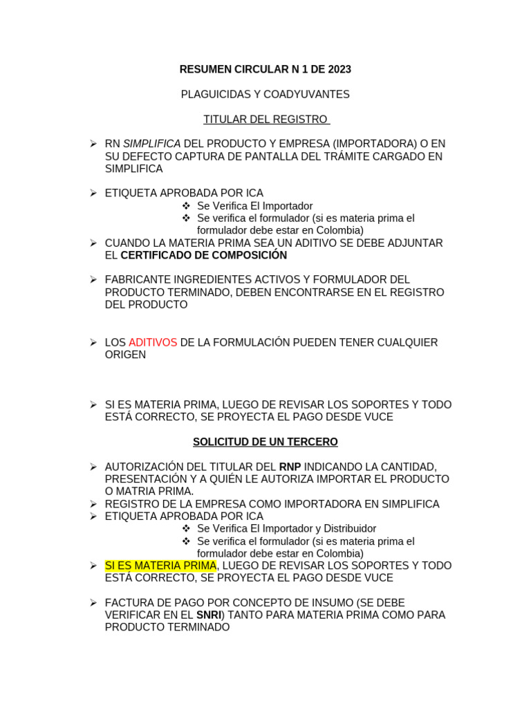 RESUMEN CIRCULAR N 1 DE 2023 | PDF
