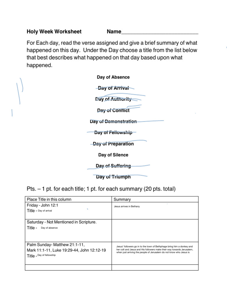 Holy_Week_Worksheet | PDF | Jesus | Resurrection Of Jesus