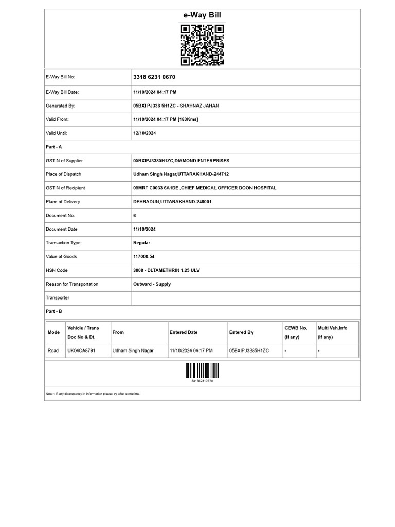 DIAMOND-BILL-06-E-Way Bill System | PDF