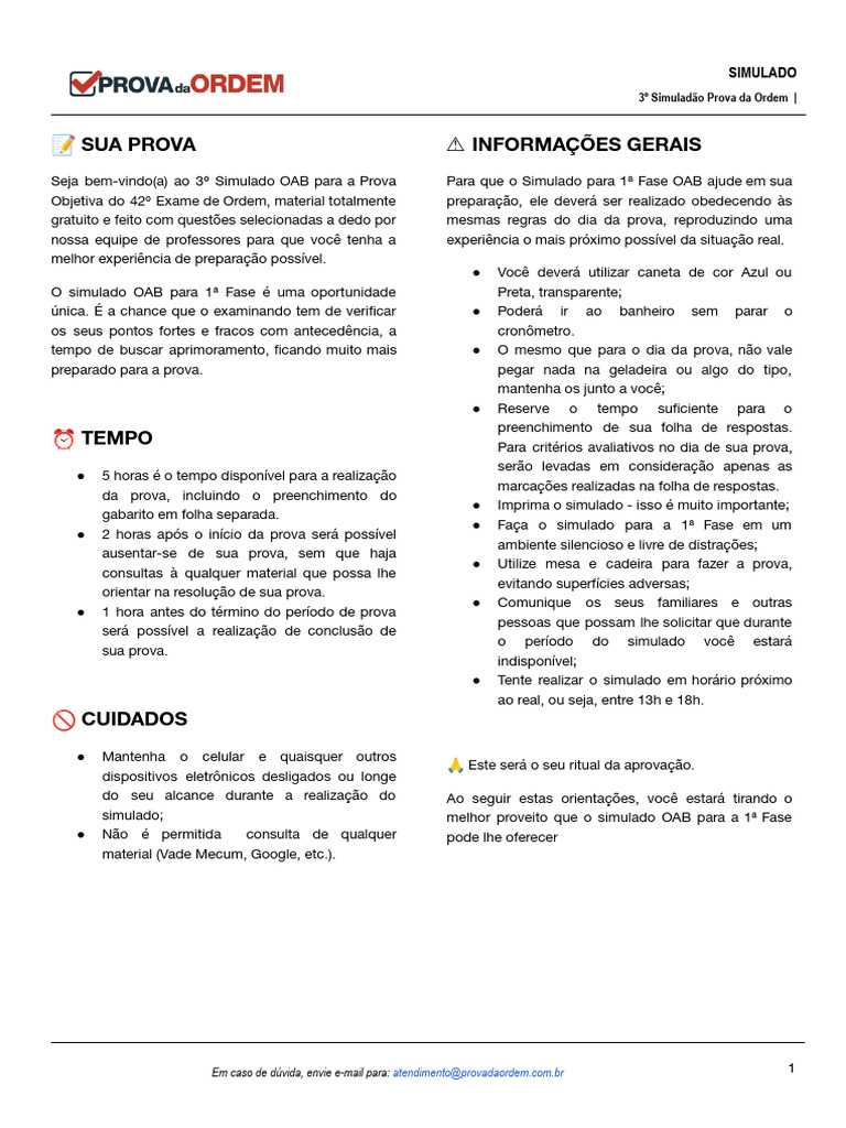 Simulado OAB 42º Exame de Ordem | PDF | Advogado | Constituição