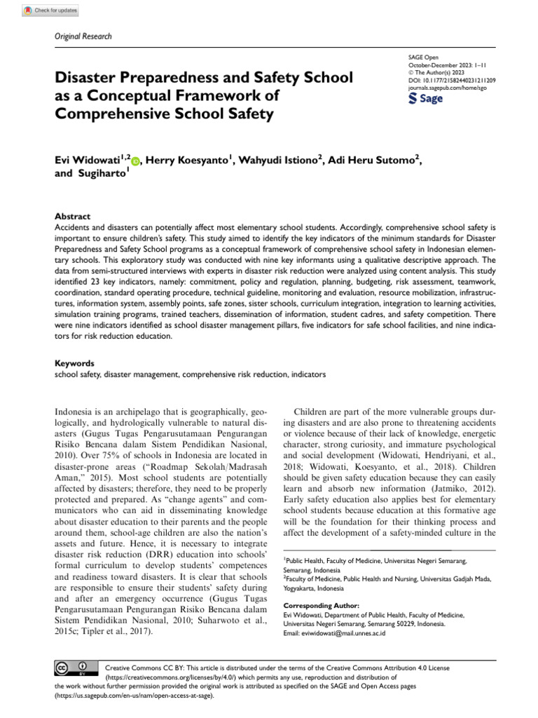 Widowati Et Al 2023 Disaster Preparedness and Safety School As A ...