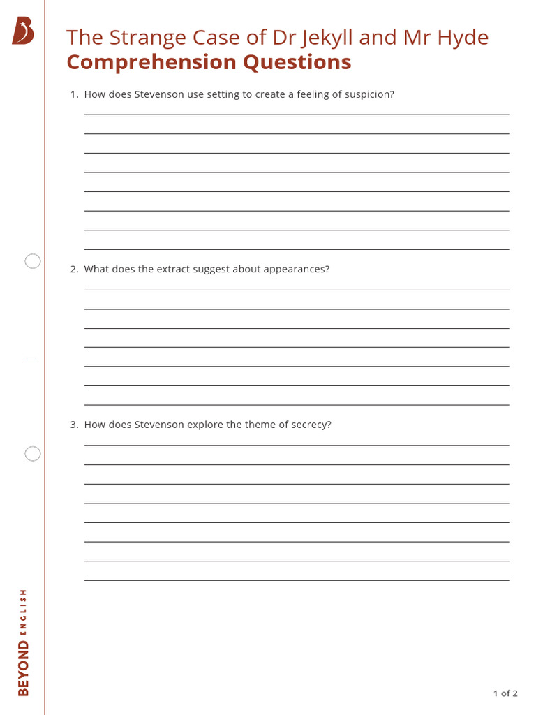 DR Jeykll and MR Hyde Comprehension Questions | PDF | Strange Case Of ...