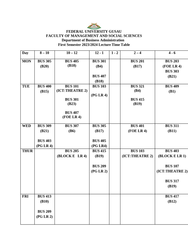 1st Semester Lecture Times Table | PDF