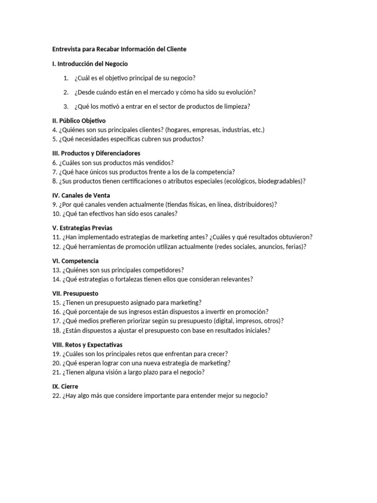 Entrevista para Recabar Información del Cliente | PDF