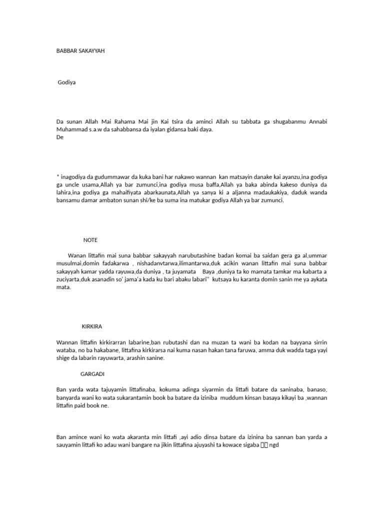 Babbar Sakayyah by Hafsat Umar Dangoro Fre Peges (1) Takun Farko | PDF