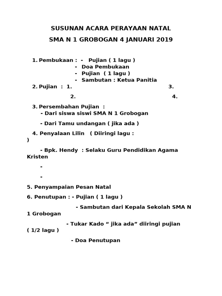 Susunan Acara Perayaan Natal | PDF
