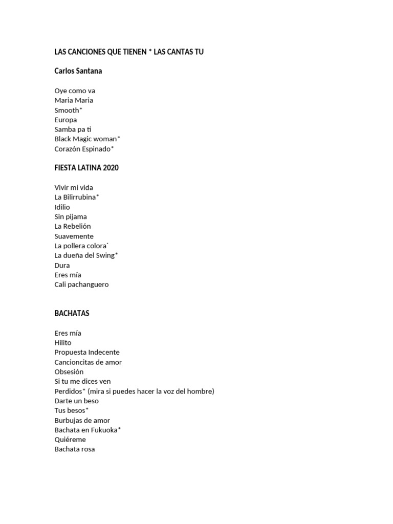 Lista Canciones Latinas | PDF