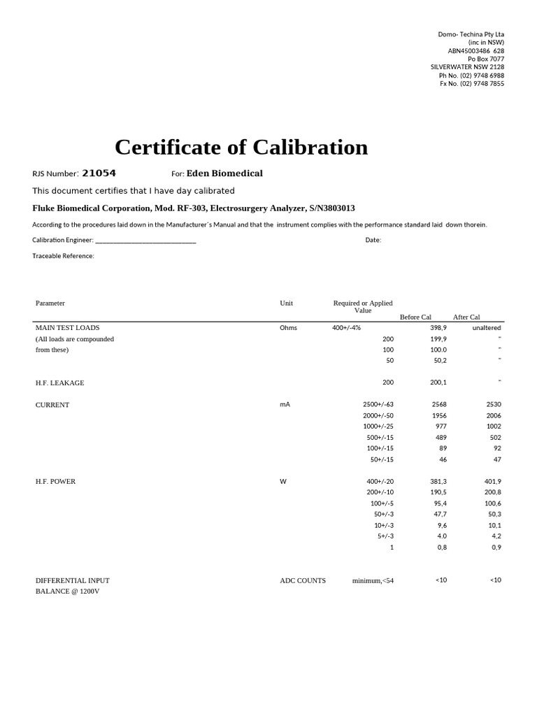 Certificate of Calibration | PDF | Calibration | Metrology