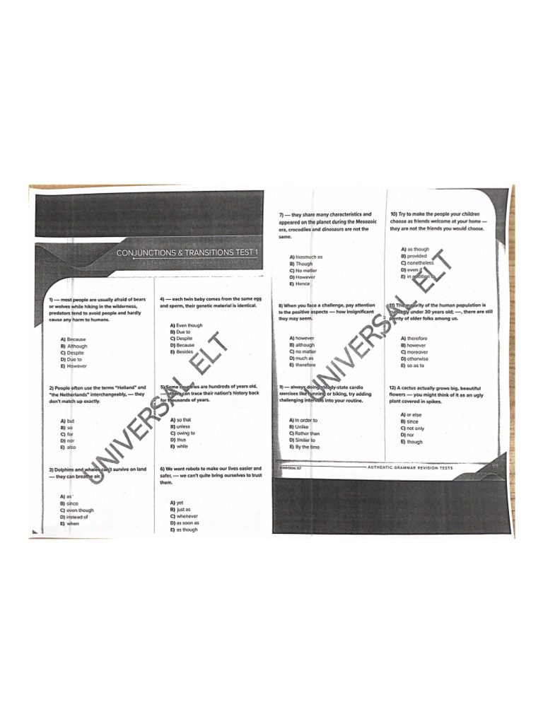 Conjunctions & Transitions Test 1 | PDF
