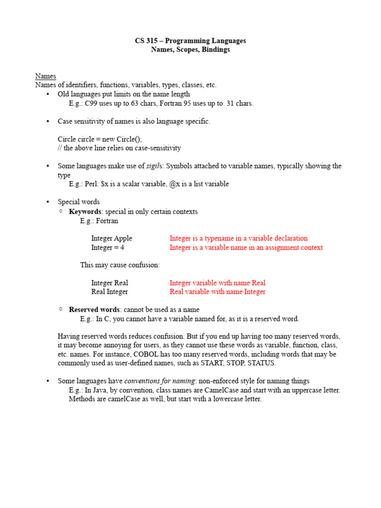 name scope bindings - Copy | PDF | Variable (Computer Science) | Reserved Word