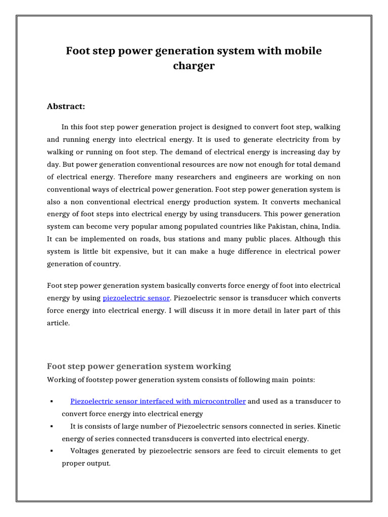 Foot Step Power Generation System With Mobile Charger | PDF