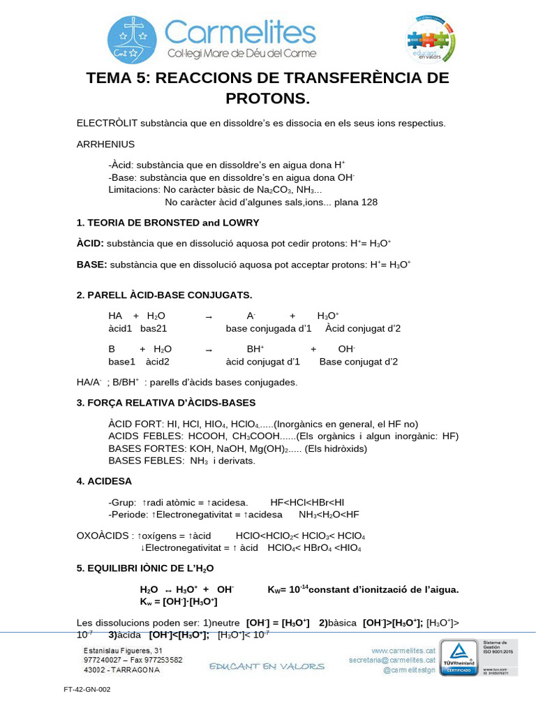 Tema 5 Reaccions de Transferència de Protons 1 | PDF