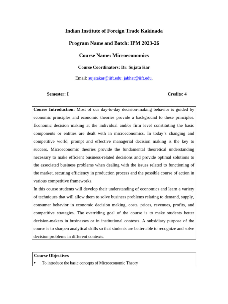 Microeconomics Course IIFT Kakinada | PDF | Elasticity (Economics ...