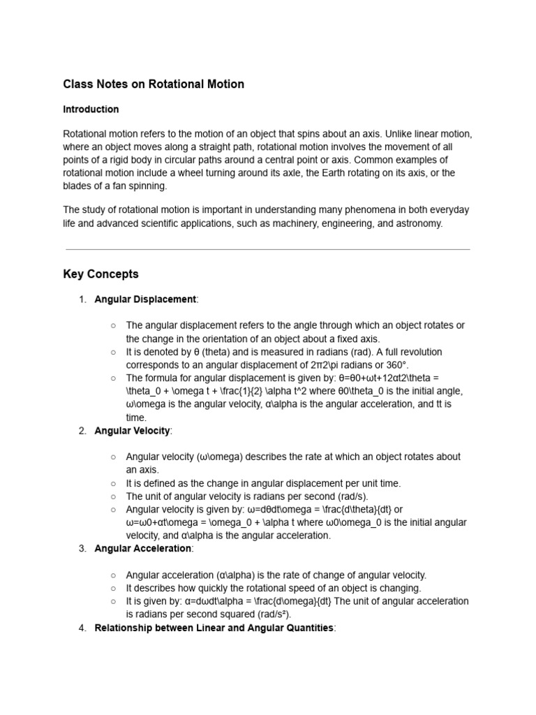 rotational Motion | PDF | Rotation Around A Fixed Axis | Torque