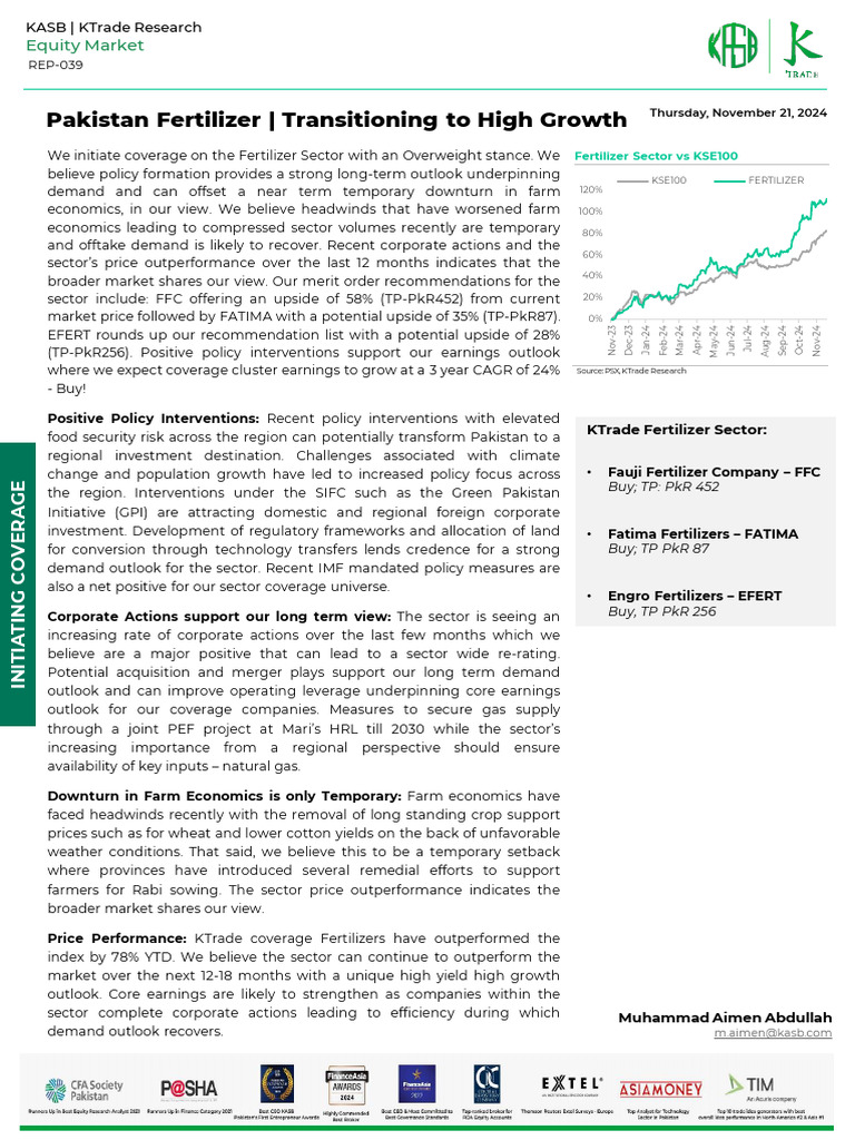 Pakistan Fertilizer - Transitioning to High Growth - 21-Nov-2024 | PDF ...