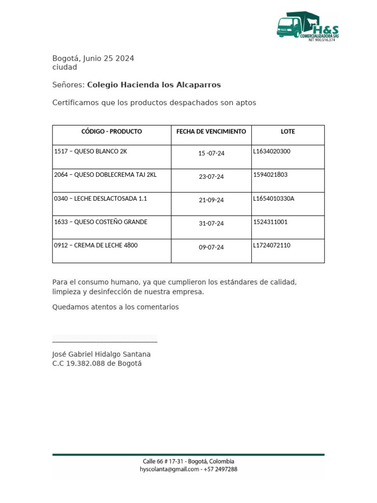 Certificado de Calidad - Alcaparros | PDF