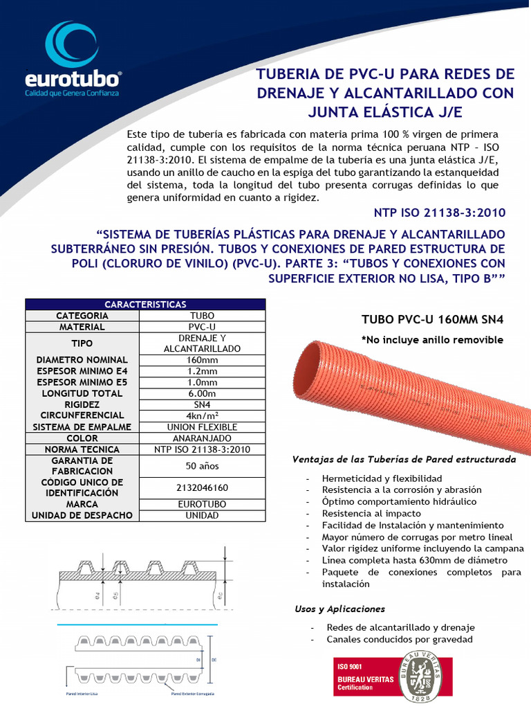 NTP Iso 21138-3 160 SN4 | PDF | Alcantarillado | Tubería (transporte de ...