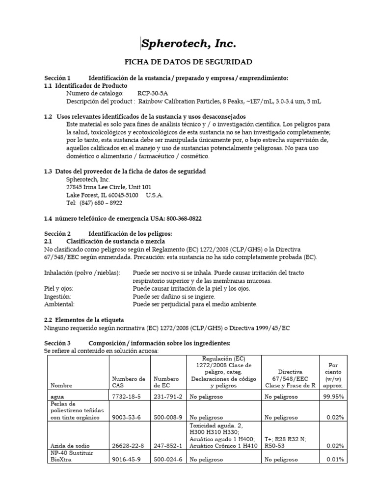 Ficha de Seguridad RCP-30-5A | PDF | Toxicidad | Agua