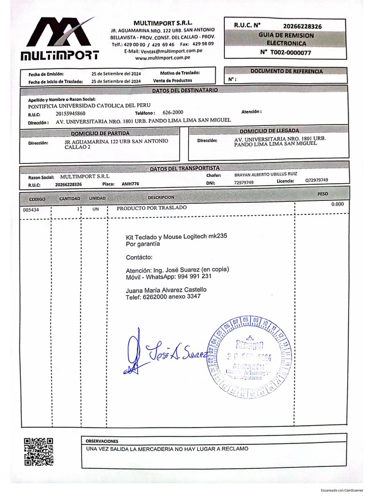 Guía de Remisión Multimport | PDF