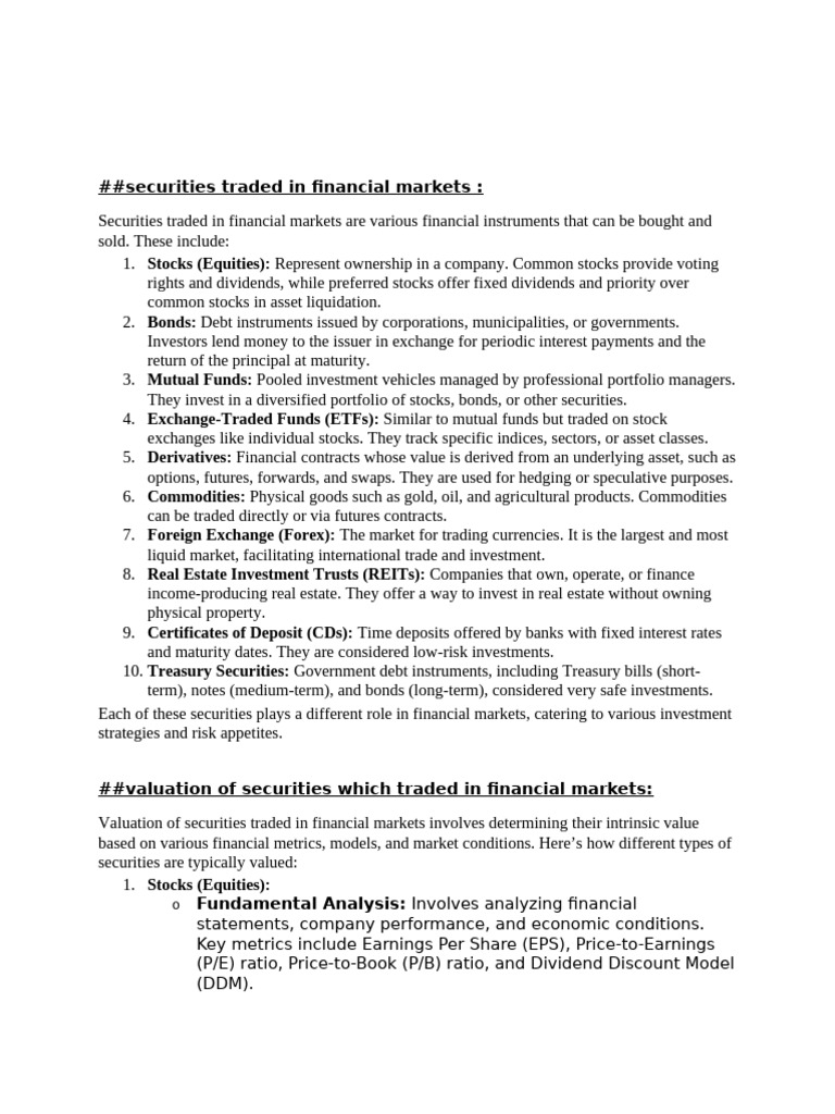 Securities and Valuation in Financial Markets | PDF | Financial Markets ...
