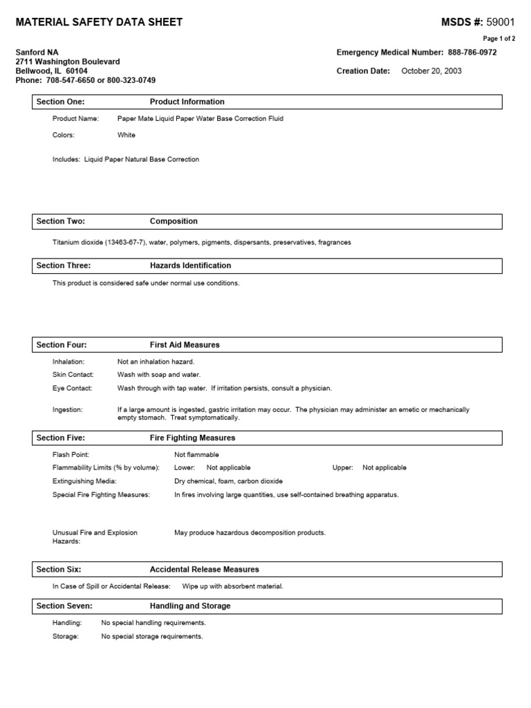 7827_19036021 MSDS liquid paper water base corr fluid | PDF ...